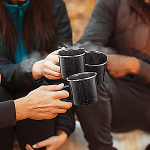 6 Pcs Enamel Camping Mugs Small Coffee Mugs Cups Portable Vintage Tea Cups Campfire Camping Mugs Bulk with Handle for Coffee Tea Home Picnic Travel Indoor and Outdoor Activities,12 oz (Black)