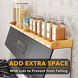 SpaceAid Bamboo Stove Top Magnetic Shelf with Labels, Kitchen Organizer Over the Stove Spice Rack, Magnetic Over Oven Organization Shelf (Natural, 2 Pack 15", Up to 30" Length)