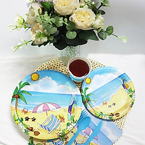 Decodinli Beach Party Supplies Serves 25, Beach Party Decorations, Beach Paper Plates and Napkins Set, Beach Birthday Plates, Summer theme Beach Pool Party, Disposable Beach Baby Shower Tableware Set.