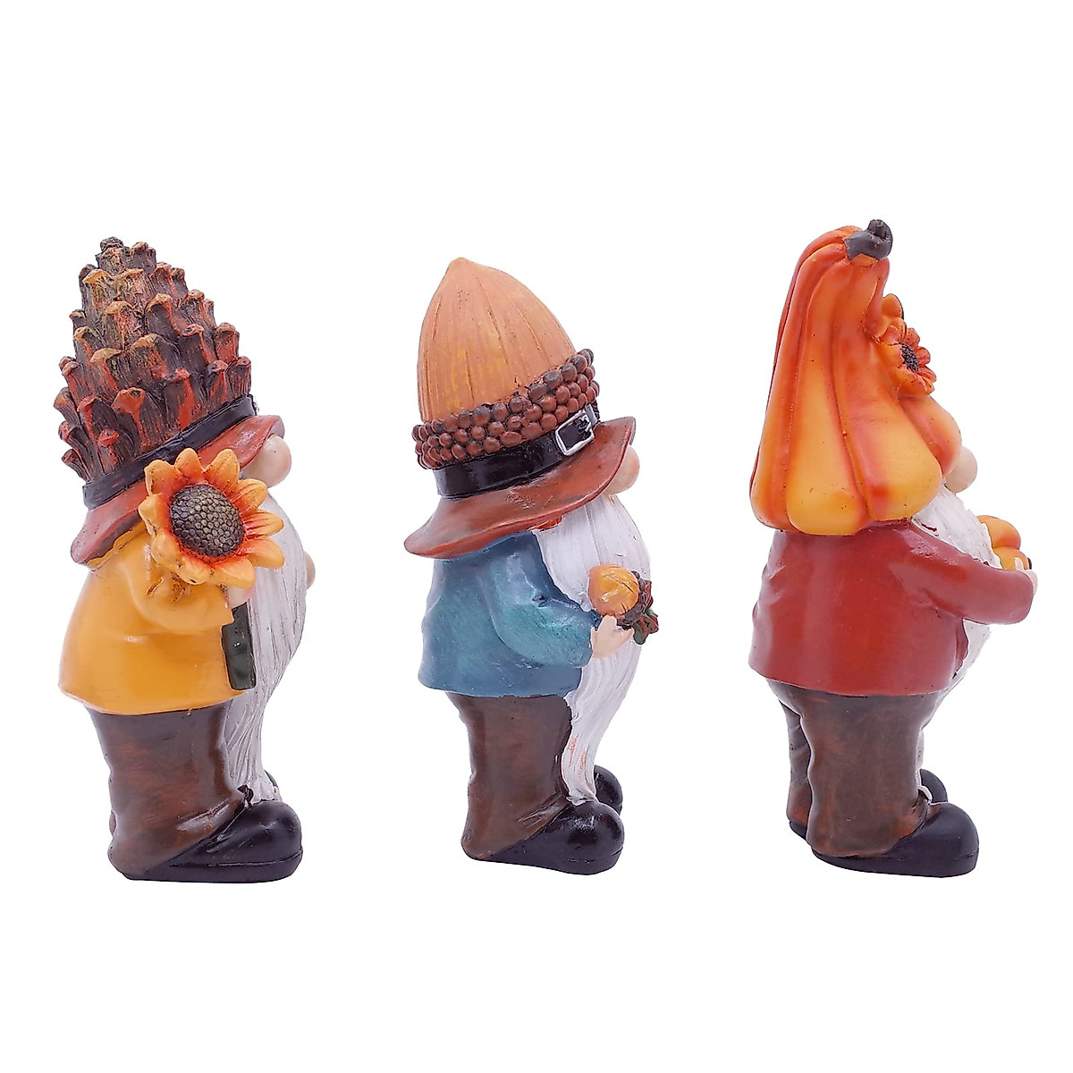 Etistta 3PCS Fall Harvest Gnome Thanksgiving Figurine Decor, 6.5 inch Polyresin Gnomes Sculptures with Pumpkin, Pine Cones, Acorn Hat for Home Tabletop Garden Holiday Decorations