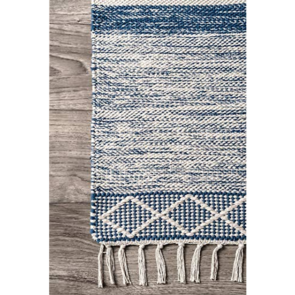 nuLOOM Angela Striped Fringe Wool Area Rug, 4' x 6', Blue