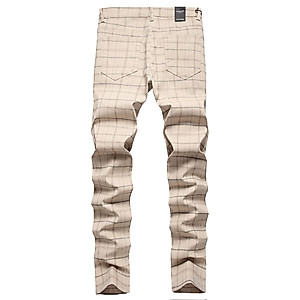 Keevoom Chinos Pants Men Light Khaki Casual Long Trousers Slim Fit Plaid Dress Pants(3303 Light Khaki,36)