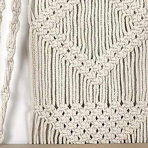 Single Tier Macrame Boho Wall Hanging Shelf, Handmade Bohemian Wooden Woven Plants Floating Shelves Decor,