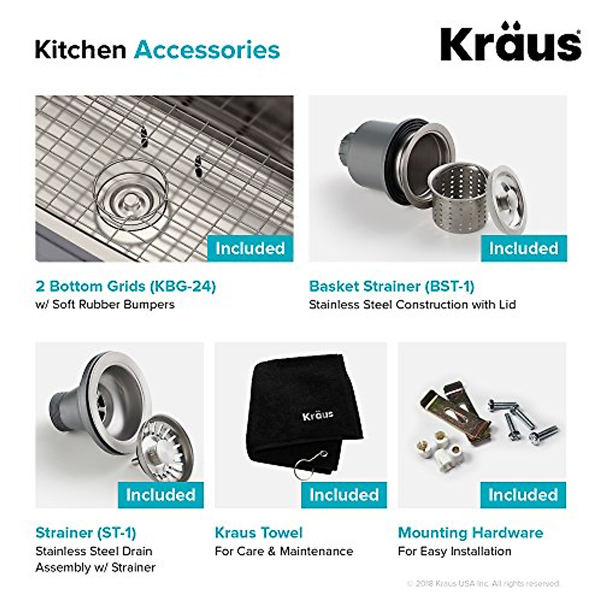 Kraus KBU24 32 inch Undermount 60/40 Double Bowl 16 gauge Stainless Steel Kitchen Sink