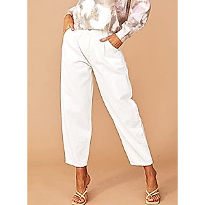 EVALESS Cargo Jeans for Women Casual Baggy High Rise Straight Leg Boyfriend Pants Y2K Trousers Streetwear Pant with Pockets White 12