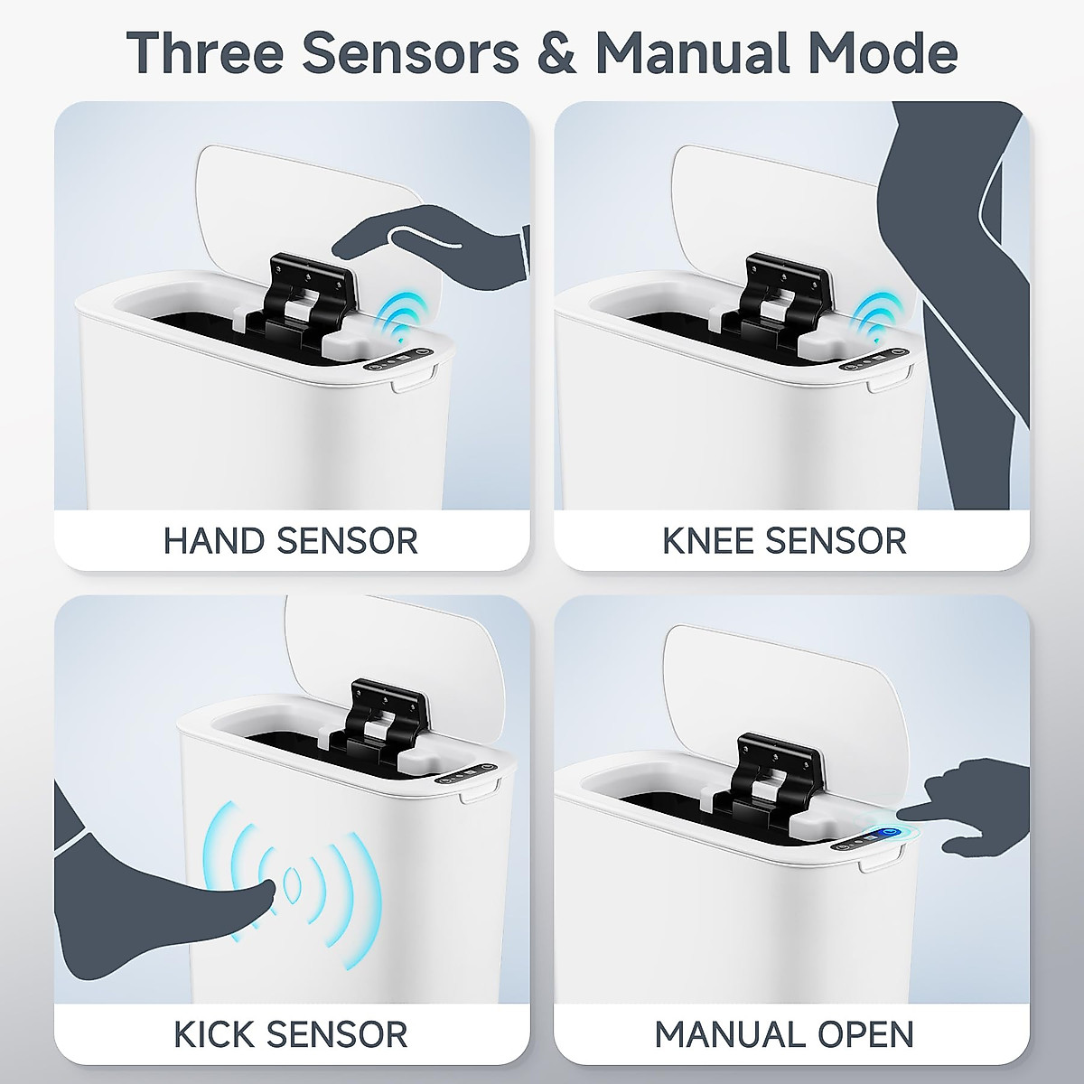 5 Gallon Motion Senor Bathroom Trash Can with Lid, Automatic Garbage Can Touchless, Smart Plastic Waste Basket for Narrow Spaces, Bathroom, Office, Bedroom, Living Room (White)