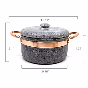 Cookstone 3 quarts Dutch oven with copper handles | Handcrafted from a block of pure soapstone | Unique, durable and eco-friendly | Non-toxic and Non-stick | THE GREEN ALTERNATIVE TO CAST IRON