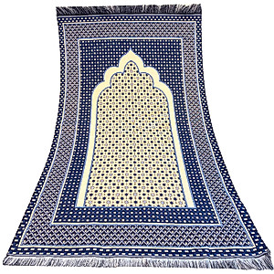 Modefa Turkish Islamic Prayer Mat Janamaz Sajjadah | Thin Woven Cotton Praying Rug Ramadan Eid Gift | Traditional Muslim Sejada for Men Women - Hira Diamond (Royal Blue)