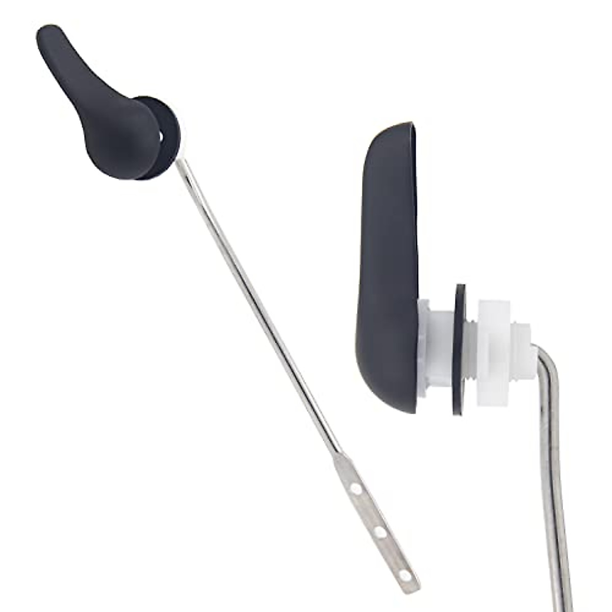 HYiJiaQi 2PCS Toilet Tank Flush Lever Handle, Universal Front Mount with Nut Lock,Zinc Alloy Toilet Handle,Matte Black Finish,Stainless Steel Rod, Fits Most Toilets