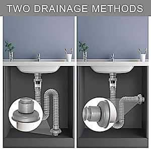 Anti-Odor 1-1/4 Inch Expandable Flexible 17-42 Inch Universal Kitchen Sink Sewer Drain Pipe Tube S Trap, Bathroom Vanity Sink Drain Plumbing P Trap Tubing (Gray)