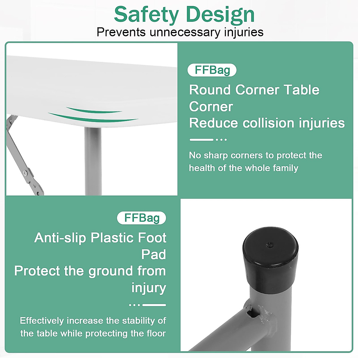 Folding Table, 4 FT Heavy Duty Plastic Foldable Table with Carrying Handle, Adjustable Height Portable Party Tables for Garden Party Picnic Camping BBQ Dining Kitchen Wedding Market Events