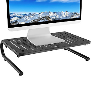 WALI Monitor Stand Riser, Laptop Holder Printer Riser Desk Accessories, Vented Metal Platform and 4 inches Height Underneath Storage for Office Supplies (STT001), 1 Pack, Black