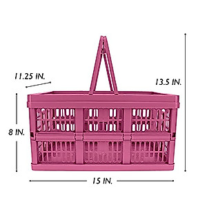 Home+Solutions 3 Piece Collapsible Basket Set - Berry Pink Plastic Containers for Multipurpose Storage