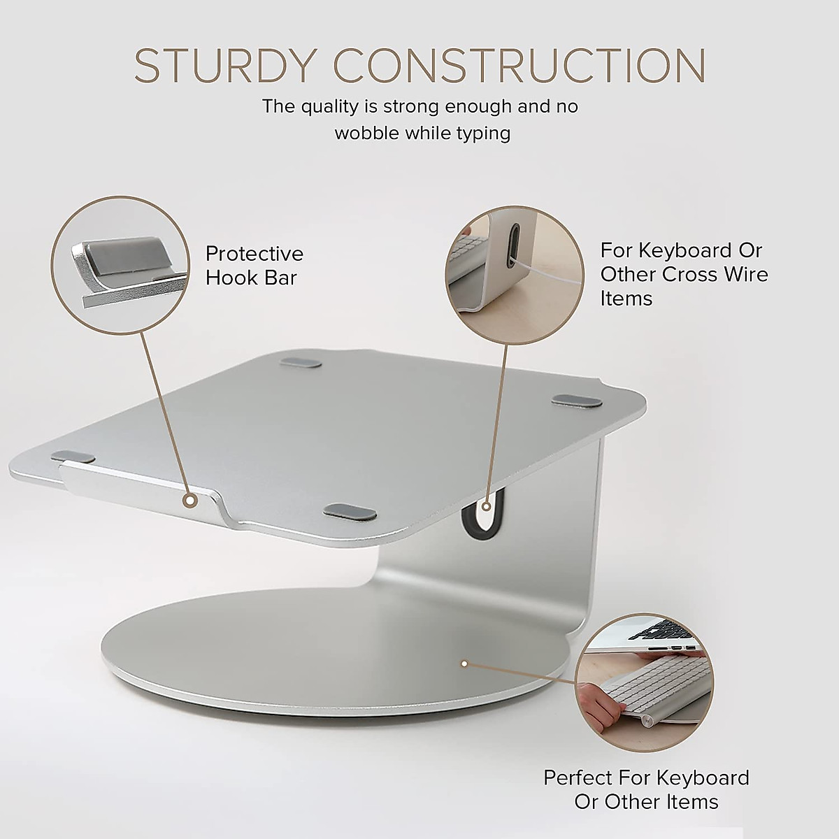 POUT Eyes 4 Metal Laptop Stand with 360 Rotating Base & Built-in Cable Ring — Ergonomic Aluminum Computer Riser for Laptop 10 to 17 Inches — for Apple Mac MacBook Air Pro HP LG Dell Sony