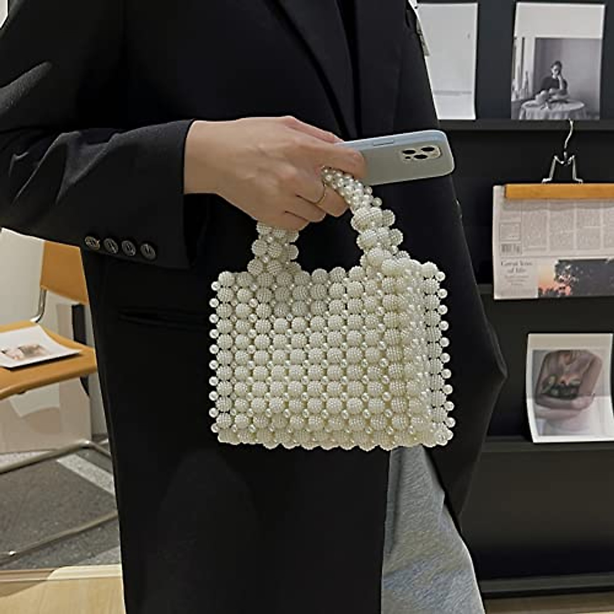 sikiwind Totes Bag, Women's Clutches Top-handle Bag Fashion Elegant Mini Pearl Clutch Bag Handmade Beaded Women Banquet Wedding Party Holiday Handbags Female Coin Purse