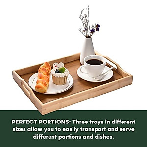 Prosumers Choice 3 Pack Bamboo Serving Trays with Handles - Bamboo Trays for Food-Serving Tray - Wooden Trays for Food - Set with Different Sizes