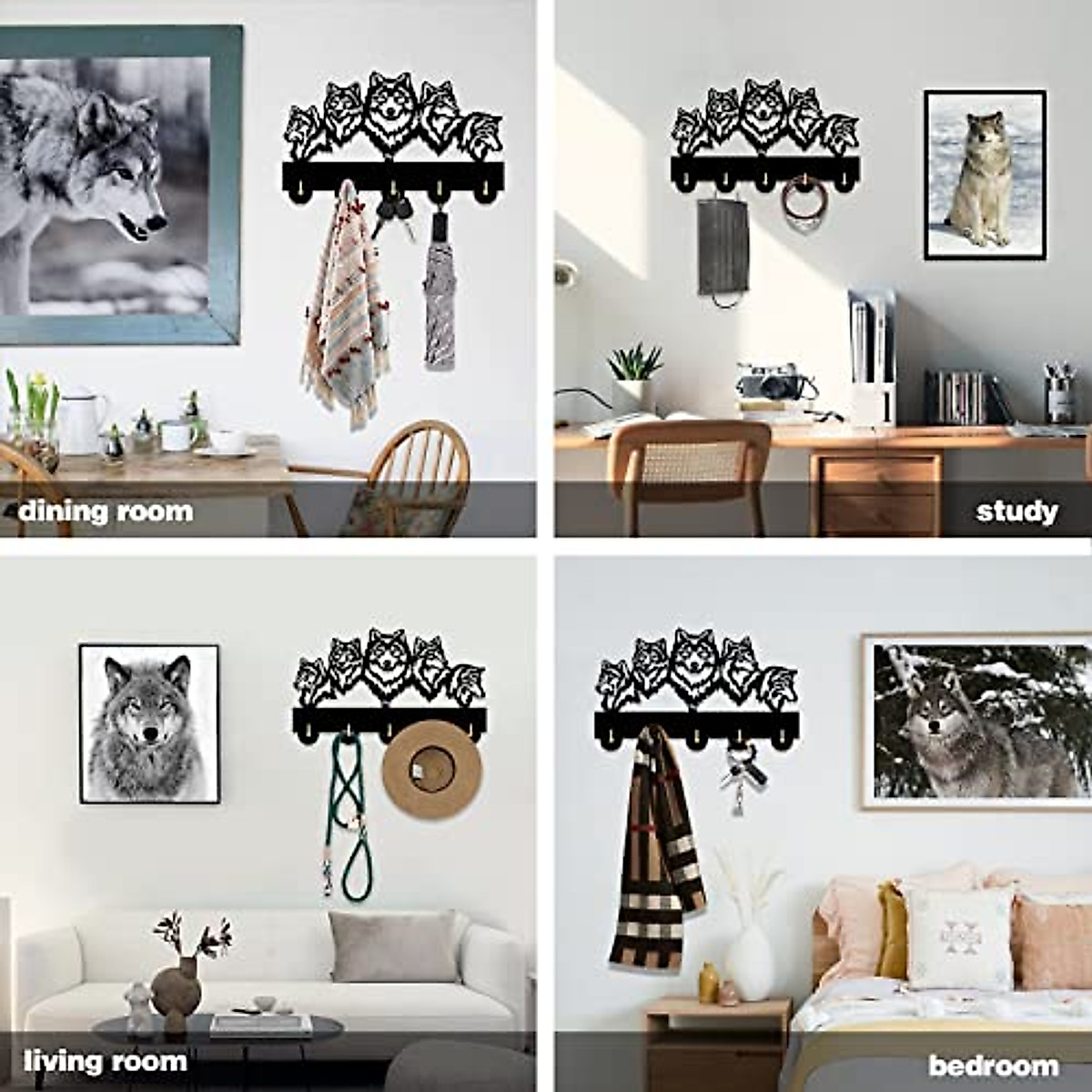 Wildlife Wolf Decorative Wall Hanger Wolf Family Clothes Wall Hooks Coat Rack Keys Holder Organizer Hook Animal Decorative Wall Hooks Hanger Handbag Keyring Holder (3)