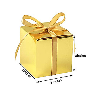 COTOPHER 60pcs Wedding Favor Boxes, Paper Gift Boxes 3x3x3 Inches Small Gift Boxes with Ribbons Small Boxes for Gifts, Crafting, Cupcake, Candy, Bridesmaid Proposal Boxes (Metallic Gold)