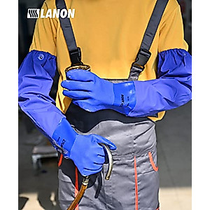 LANON 26" Elbow Length PVC Chemical Resistant Gloves, Heavy-Duty Long Rubber Gloves, Acid, Alkali & Oil Protection, Large