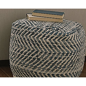 Signature Design by Ashley Chevron Handmade Woven Pouf 18 x 18, Blue and White