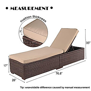 Super Patio Outdoor Chaise Lounge Chair, Patio Pool Lounge Chairs for Outside, Rattan Reclining Chaise Lounger with Adjustable Backrest and Removable Cushions, Beige(Set of 2)