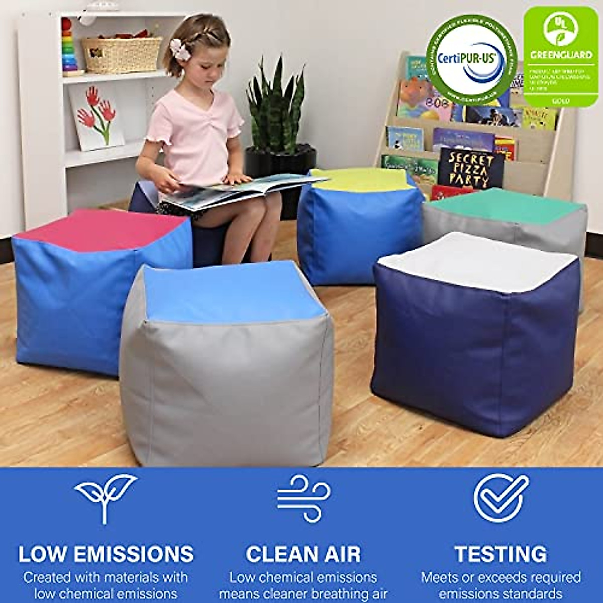 Factory Direct Partners 13043-CT SoftScape 14" Square Bean Bag Poufs for Kids (2-Piece Set) - Contemporary