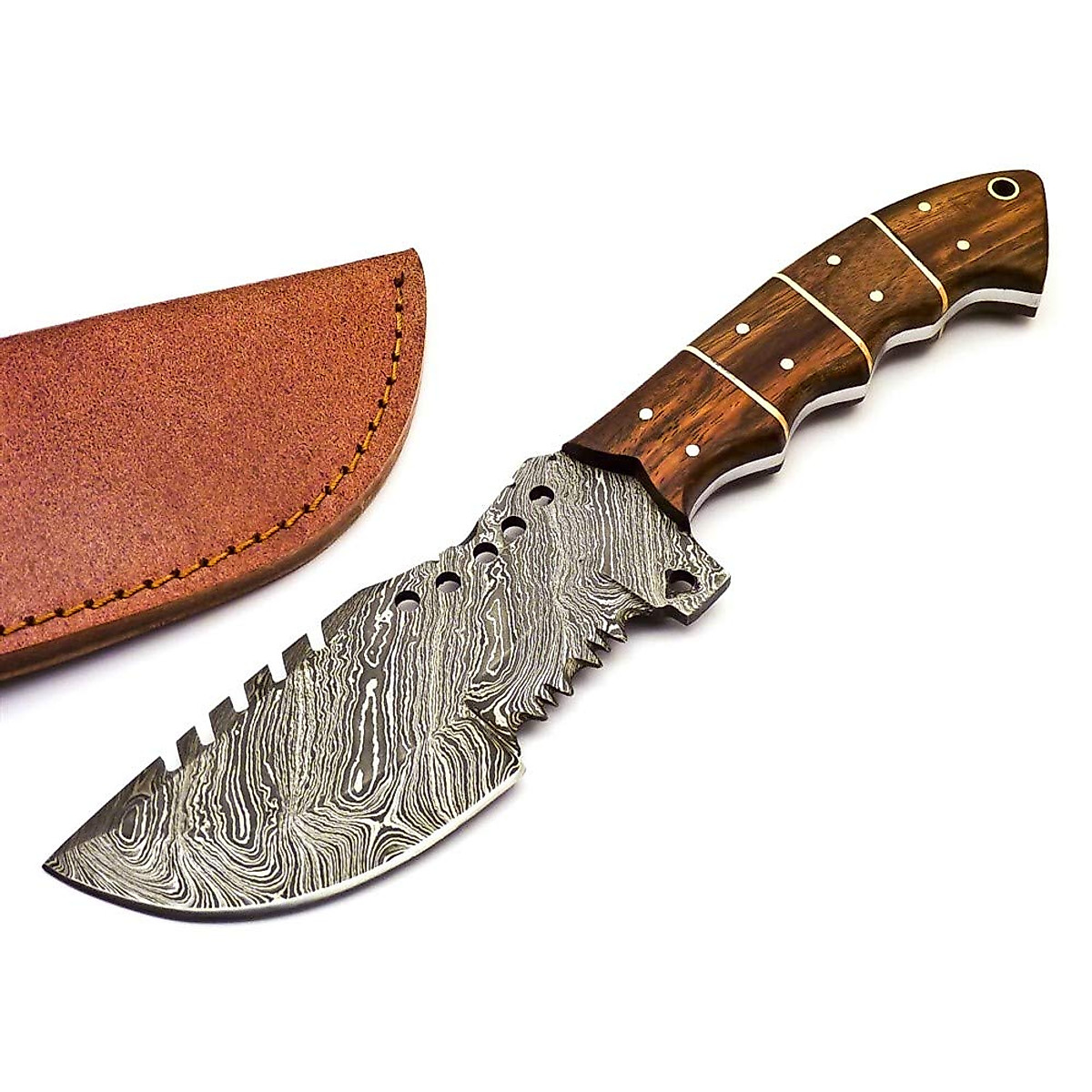 Rare Custom Blood Grooved Damascus Tracker Survival Knife Skinning Knife Hunting Knife Outdoor Knife Camping Knife | Full Tang Handle with Free Genuine Leather Sheath (TR-80)