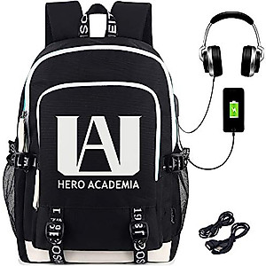 Roffatide Anime My Hero Academia Backpack Luminous Printed College School Bag Laptop Backpack with USB Charging Port & Headphone Port