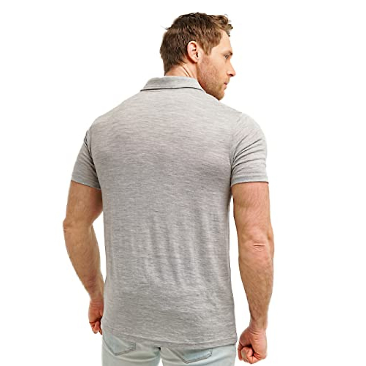 Merino Wool Polo Shirt Men - Anti-Odor 100% Merino Wool Shirts for Men Short Sleeve Breathable (Medium, Heathered Grey Polo)