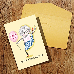 Qiliji Funny 90th Birthday Card for Women, 90 Years Old Birthday Card for Her, Happy Ninetieth Birthday Greeting Card, 90 Still Got It