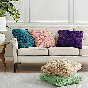 Hyde Lane Luxury Faux Fur Throw Pillow Covers | Soft Fluffy Fuzzy Cushion Cover | Plush Pillows Case for Couch Sofa Bed Aesthetic Room Decor, 18”x18”, 2 Pack, Teal