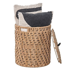 Round Sea Grass Laundry Basket with Removable Liner and Lid with Handle - Handwoven Seagrass in Coastal, Natural Decor Style - Seagrass Storage Bin for Your Home - 18 in. height - from Kouboo