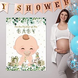 Faccito Pin The Pacifier on The Baby Party Games Sage Green Baby Shower Decorations Pin Pacifier on Baby Game with 24 Pacifier Stickers Game Blindfold for Baby Shower Birthday Party Supplies(Fair)