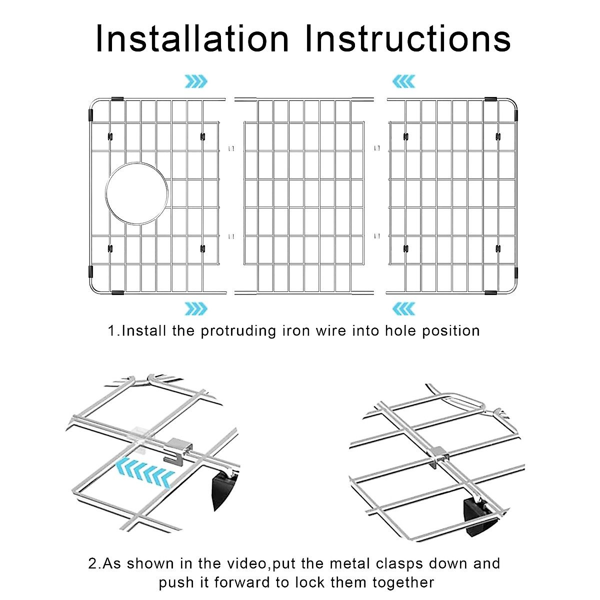 Large Metal Sink Protector for Kitchen Sink,Stainless Steel Sink Bottom Rack 28.8" X 14.8",Kitchen Sink Grate with Side Drain Hole, Kitchen Sink Grid with Strainer for Single Bowl