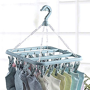Groupcow Clip and Drip Hanger Clothes Hanger Drying Rack 32 Clips (Light Blue)