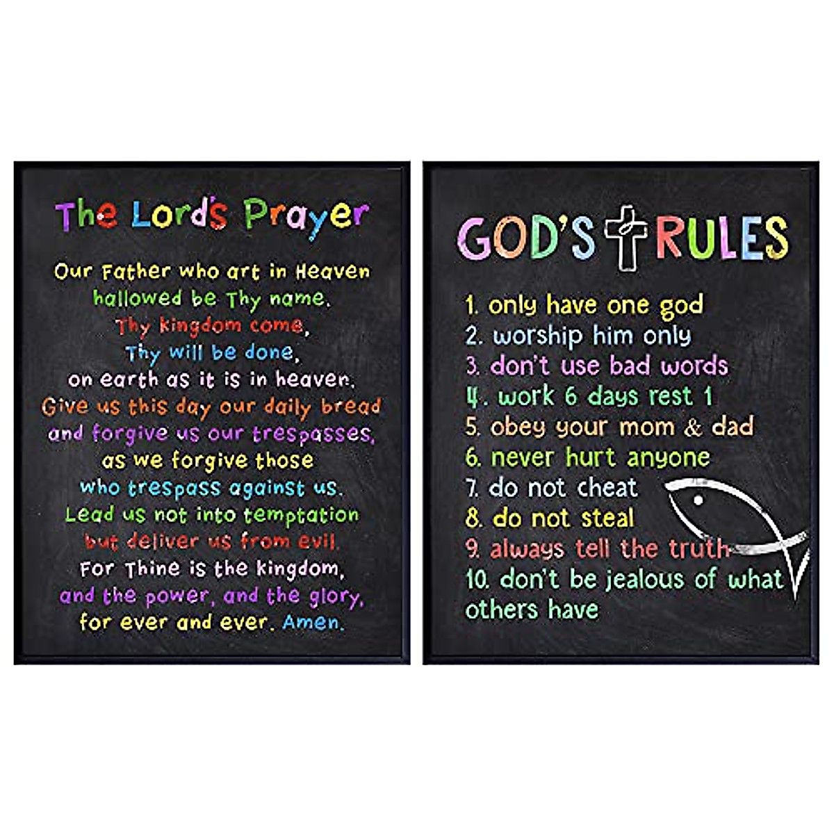 Lords Prayer Wall Decor - Ten Commandments Wall Decor - Religious Decor - Christian Wall Art - Kids, Boys Room, Girls Bedroom, Toddler Room, Nursery - Catholic Gifts - Blessed Inspirational Scripture