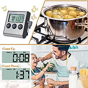 FYY Meat Thermometer, Digital Cooking Thermometer with Stainless Steel Long Food Temperature Probe and Alarm Timer for Liquids, Oven, Smoker, BBQ, Candy, Oil, Deep Frying Food Sliver
