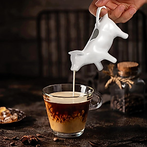 Angoily Ceramic Creamer Coffee Milk Creamer Pitcher Animal Cow Shaped Serving Pitcher Sauce Pitcher Milk Creamer Jug for Kitchen,1PCS