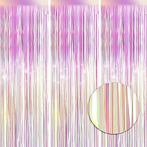 JVIGUE Multicolor Tinsel Streamers 3 Pack Foil Curtains Metallic Fringe Curtain Girl Princess Birthday Party Photo Backdrop Wedding Bachelorette Baby Shower Event Decorative Booth Props