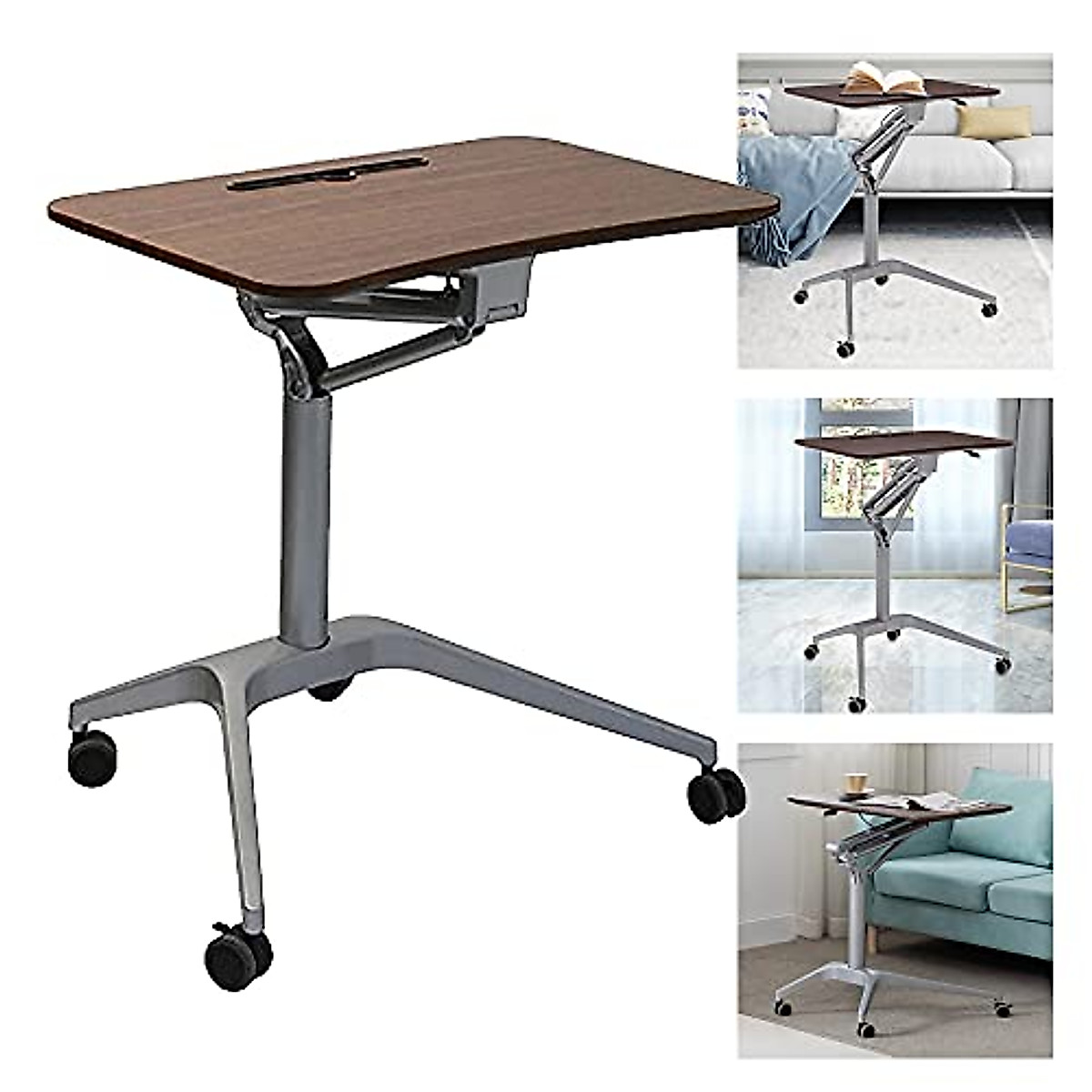 Gdrasuya10 Mobile Standing Desk, Sit Stand Freely Adjustable Computer Desk Height Aluminum Alloy Support Thicker Plate Spacious Table Top with Brake Casters for Office Room Home Use