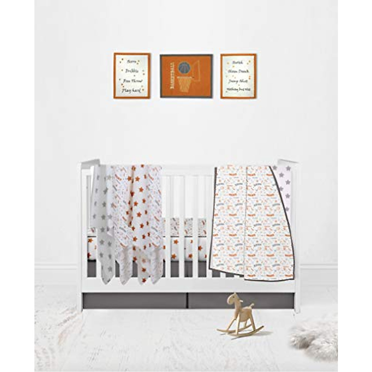 Bacati Basketball Orange/Grey Muslin Quilted Changing Pad Cover