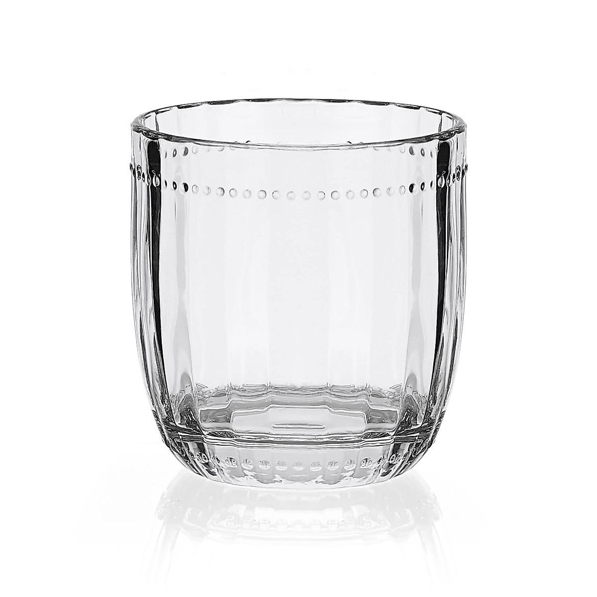 Everyday White by Fitz and Floyd Beaded Double Old Fashioned Beverage Rocks Glass, Set of 4, Clear