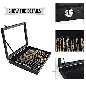 Siveit Necklace Organizer Box Premium 20 Hooks Necklace Display Jewelry Tray with Transparent Lid Jewelry Necklace Display Box for Necklace Pendants Suitable for Women and Girls (Black)