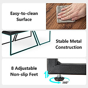 Giantex Stacking Coffee Table Set of 2, Black & Brown Modern Side Table with Powder Coated Metal Legs, Trapezoid Nesting Table for Living Room, Office, Bedroom, Black + Brown