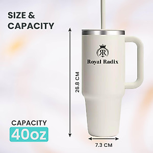 Royal Radix 40oz Insulated Tumbler with Handle & Straw, Stainless Steel Travel Mug, Leak-Proof, Hot & Cold Beverage Cup, BPA-Free, Dishwasher Safe, for Coffee & Water