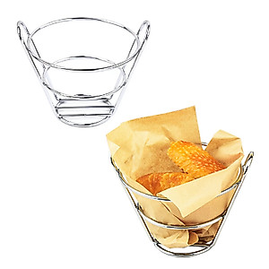 MIAO JIN 2Pcs French Fries Stand MIAO JIN 2Pcs French Fries Stand Cone Basket Fry Holder Metal Snack Fried Chicken Display Rack Wire Stands for Kitchen Restaurant Party Supplies (Silver)