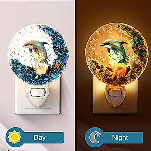 Hortsun Plug in Seashell Night Light Ocean Sea Animal Decorative Night Light Plug in Beach Nightlight Vintage Ocean Night Lamps for Adult for Home Bedroom Living Room Bathroom Wall(Dolphin)