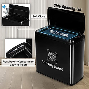 TrashAid Touchless Motion Sensor Trash Can with Lid, 2.4 Gallon Bathroom Stainless Steel Slim Trash Bin Automatic, Small Office Garbage Can Black Wastebasket for Toilet, rv, livingroom, 9 Liter