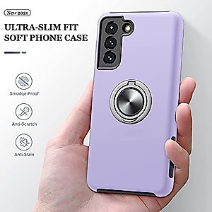 JAME Designed for Samsung Galaxy S21 Case (Not for S21 Plus & S21 Ultra), Slim Tough Rugged Shockproof Protective Case with Metal Ring Kickstand for Samsung Galaxy S21 6.2 Inch, Purple