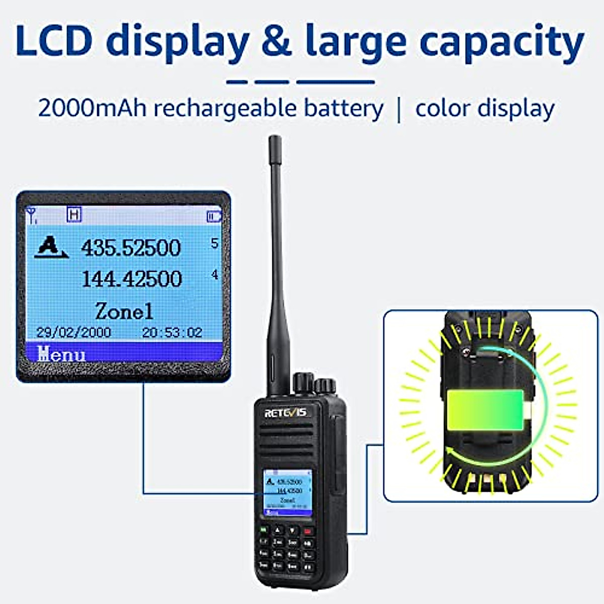 Retevis RT3S Dual Band DMR Radio, Digital Analog 2 Way Radio with GPS APRS, 3000Ch 10000 Contacts 2000mAh, Long Range Handheld Walkie Talkie for Traveling Hiking (Black 1 Pack)